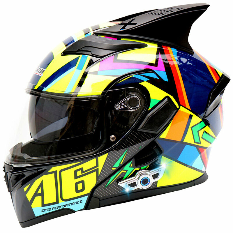 Шлем мотоциклетный Cool Ride Treasure, Bluetooth, с рогами, открытый, с двумя линзами