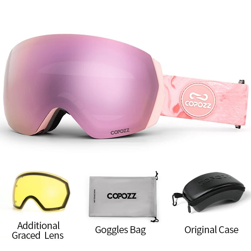 Лыжные очки COPOZZ UV400 желтые Розовый, champagne pink set