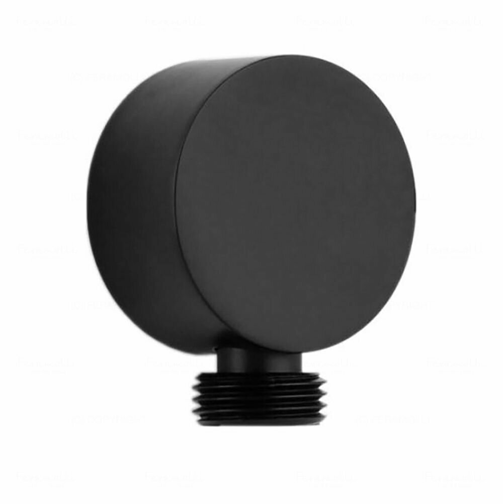 Подключение для душевого шланга Feramolli BL201, (Латунь) для ванной, душа, душевой кабины, круглая форма 50 мм, черный матовый