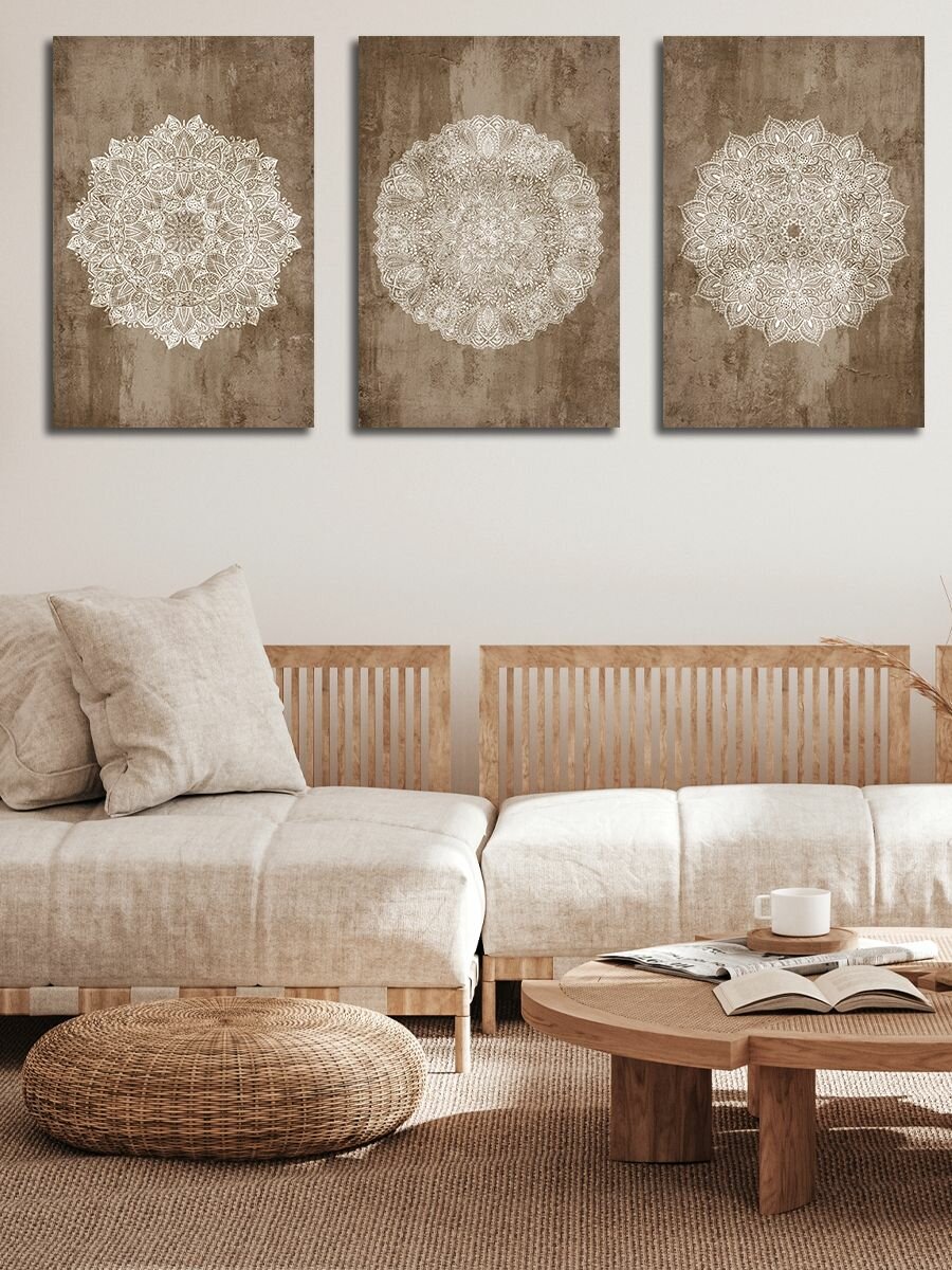 Картины на холсте с подрамником LOFTime 3 шт мандалы любовь счастье гармония 40Х60 КС-181-4060