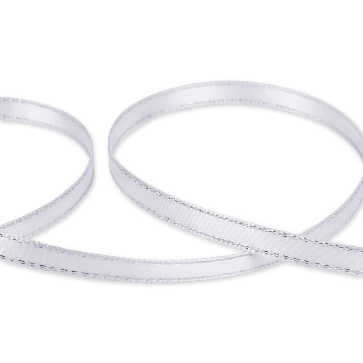 Лента атласная 6 мм "Gamma" AL-6M двухстор. с металл. нитью 33 м №001белый/серебро