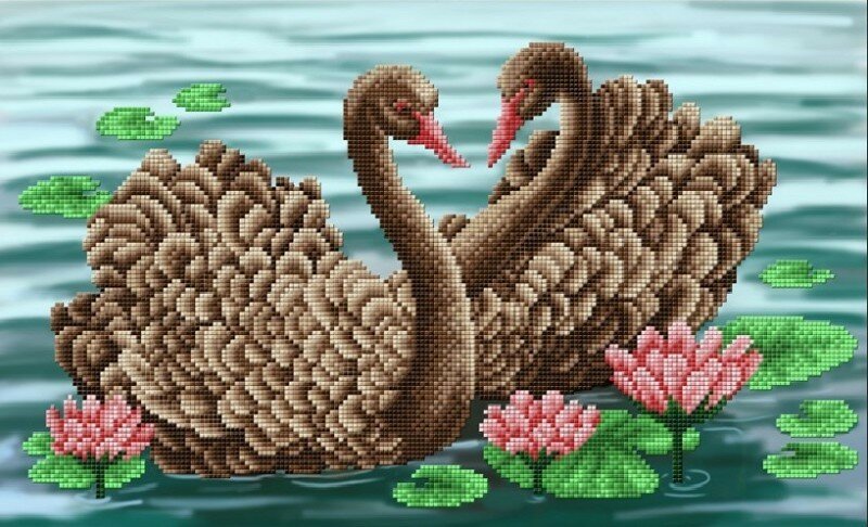 Ткань с рисунком для вышивания бисером Благовест К-3026 Лебединая пара, 40 х 30 см (Бисер в комплект не входит.)