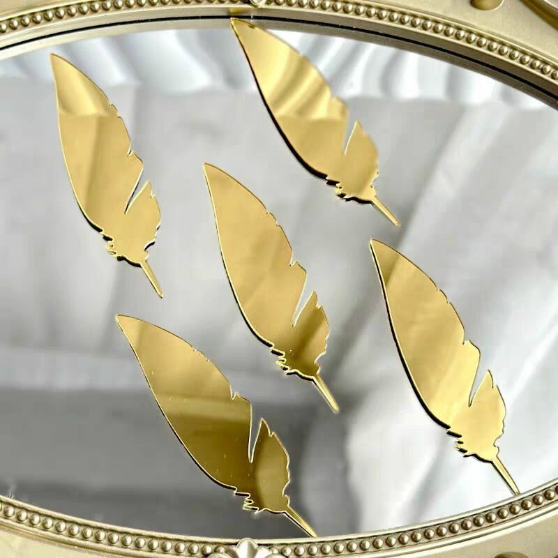 Набор украшений для десертов "Перо"/ для торта, бенто, капкейков, трайфлов, пирожных, золотой зеркальный акрил