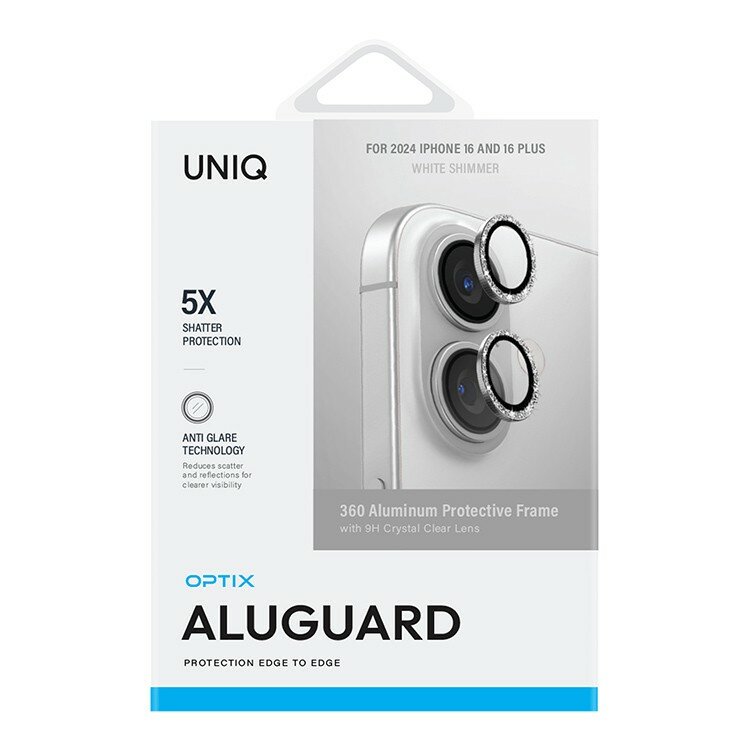 Защитное стекло на камеру iPhone 16/16 Plus, UNIQ OPTIX Camera Lens AluGuard White Shimmer