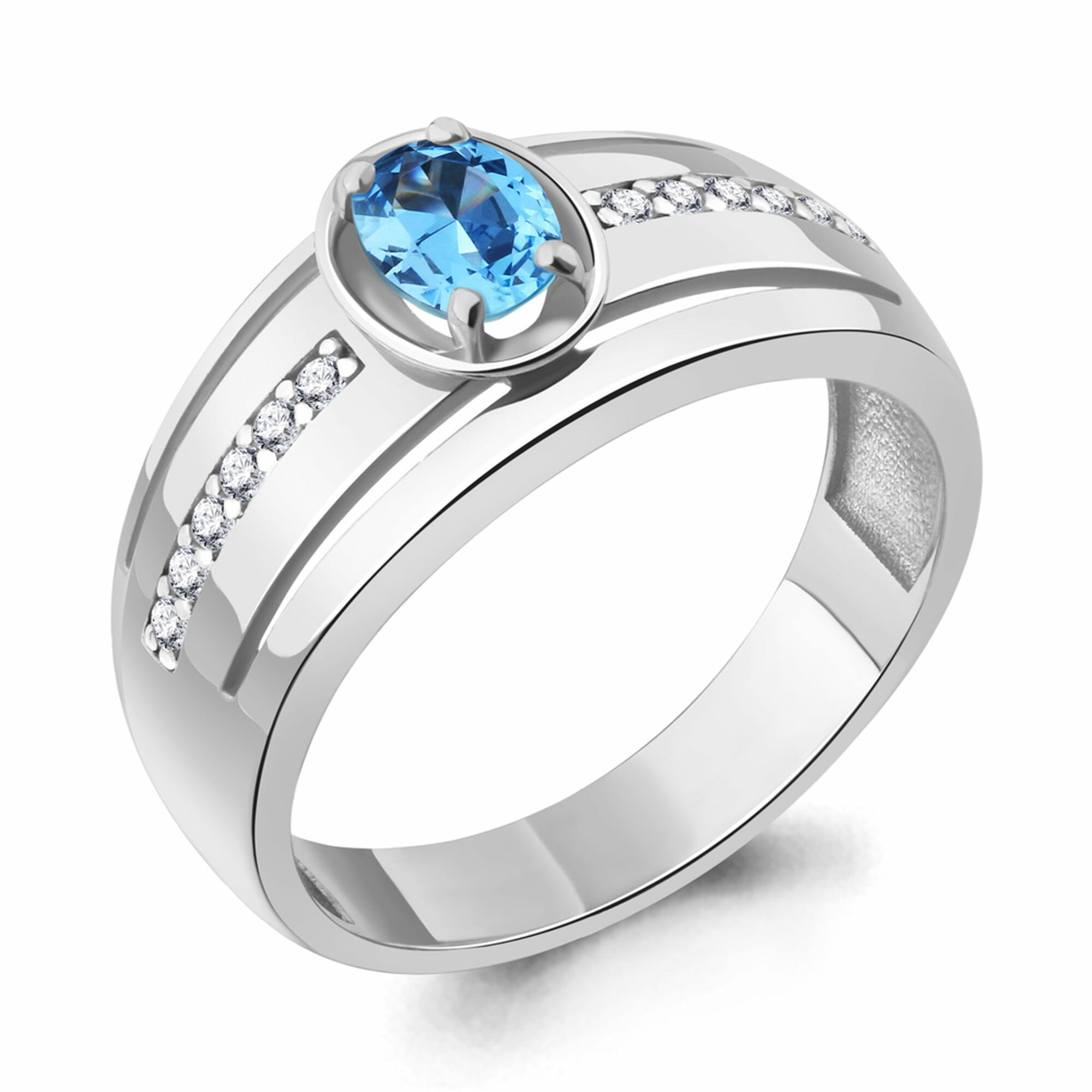 Кольцо Diamant online, серебро, 925 проба, родирование, топаз, фианит