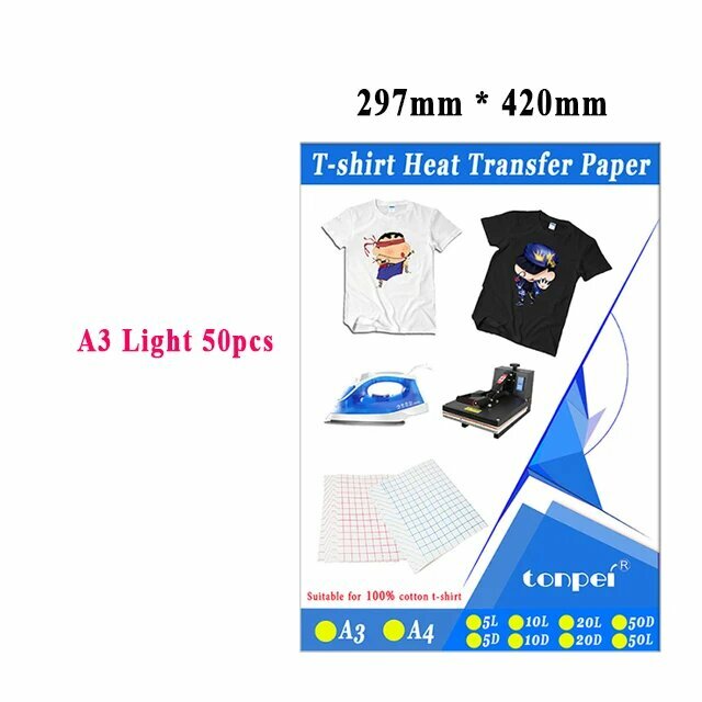 Tonpei Термотрансферная бумага A3 A4 для печати на ткани 100% хлопок A3 50 Light