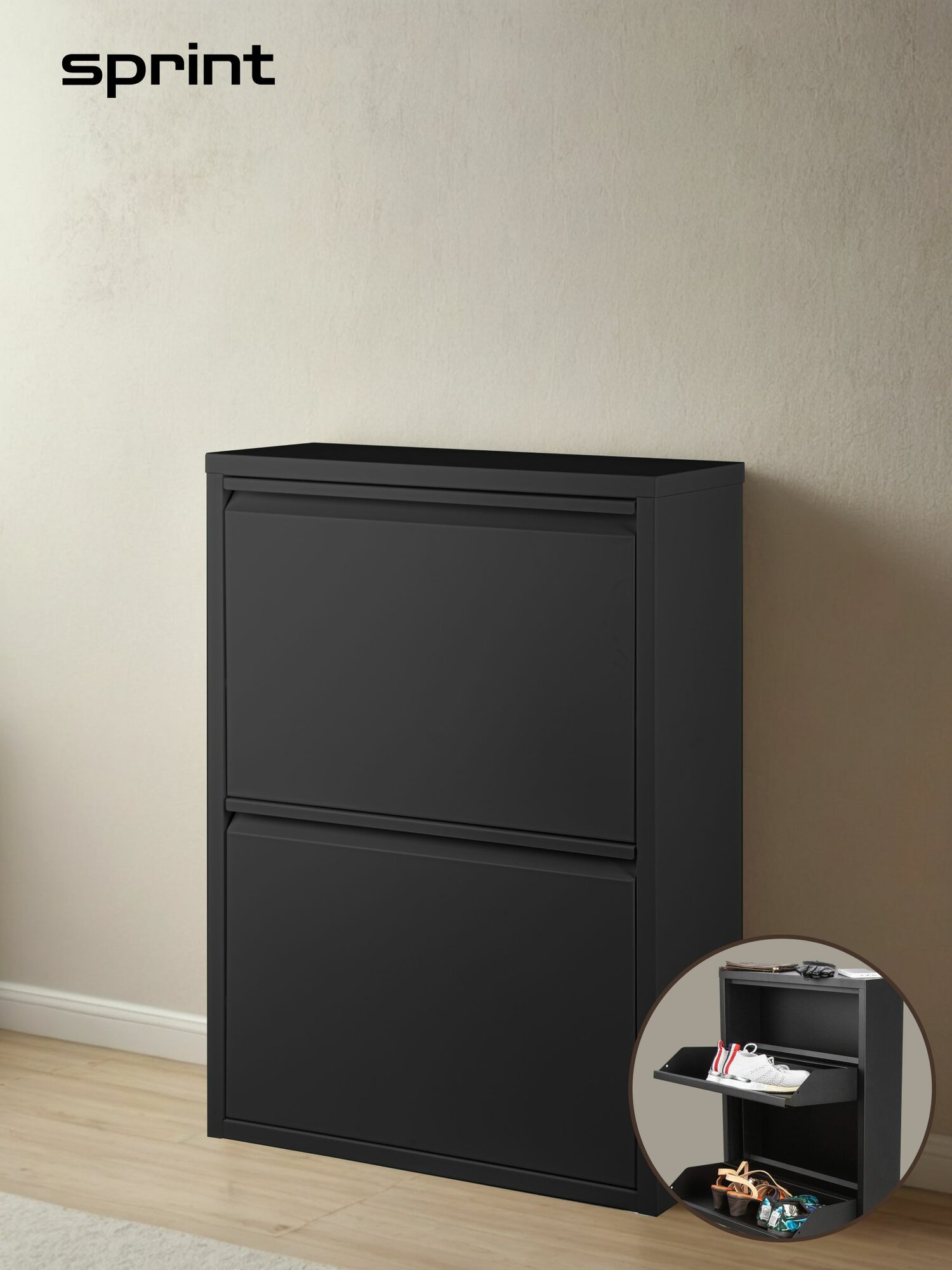 Обувница Металлическая, 2 секции - Черная