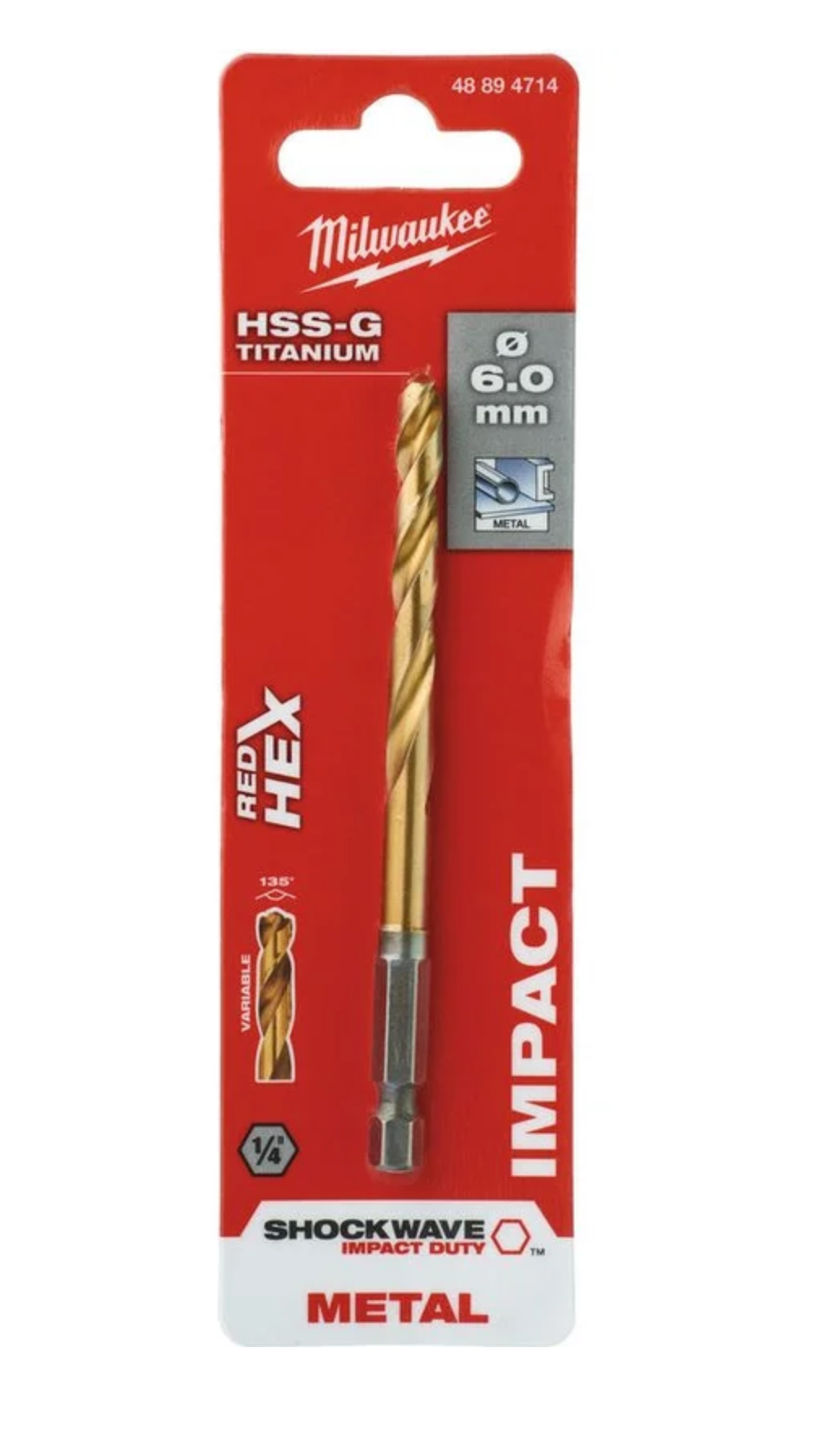 Сверло Milwaukee RedHEX HSS-G TiN по металлу 6.0 мм, 48894714
