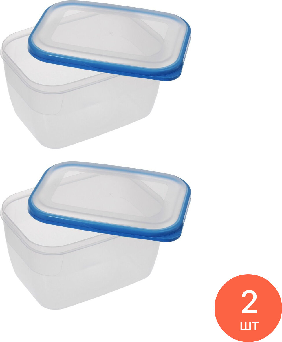 Контейнер для хранения продуктов Полимербыт Премиум для СВЧ пластиковый с крышкой прозрачный объем 2.4л / емкость герметичная (комплект из 2 шт)