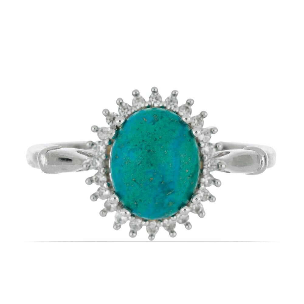 Кольцо, серебро, 925 проба, родирование, хризоколла, циркон