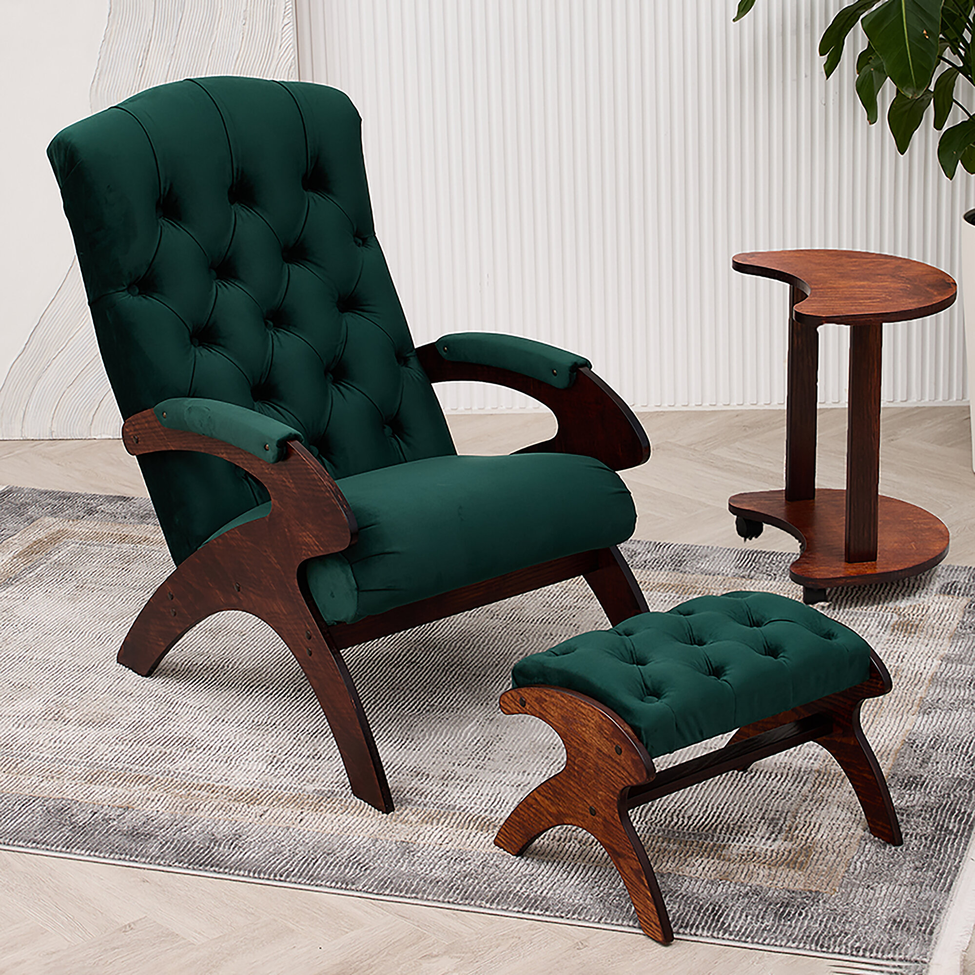 Кресло для отдыха Герцог с банкеткой и столиком (Изумруд, Античный дуб)