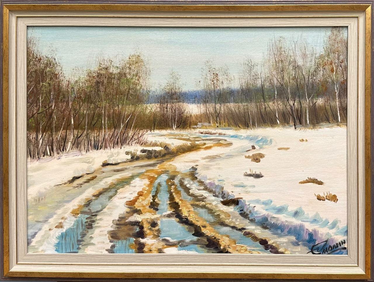 Картина маслом, весенний пейзаж "Весна. Распутица"