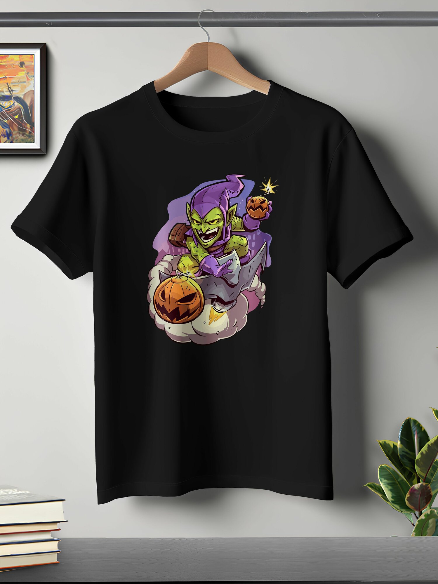 Футболка ONEQ унисекс 50-52 (XL) размер с принтом Зеленый гоблин, черная