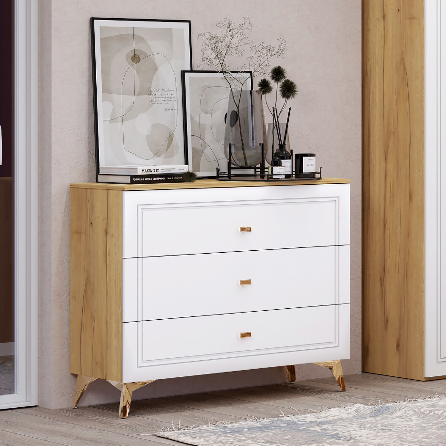 Комод Кураж Вега Сапфир, 100 см x 42 см x 85 см, с ящиками, белый