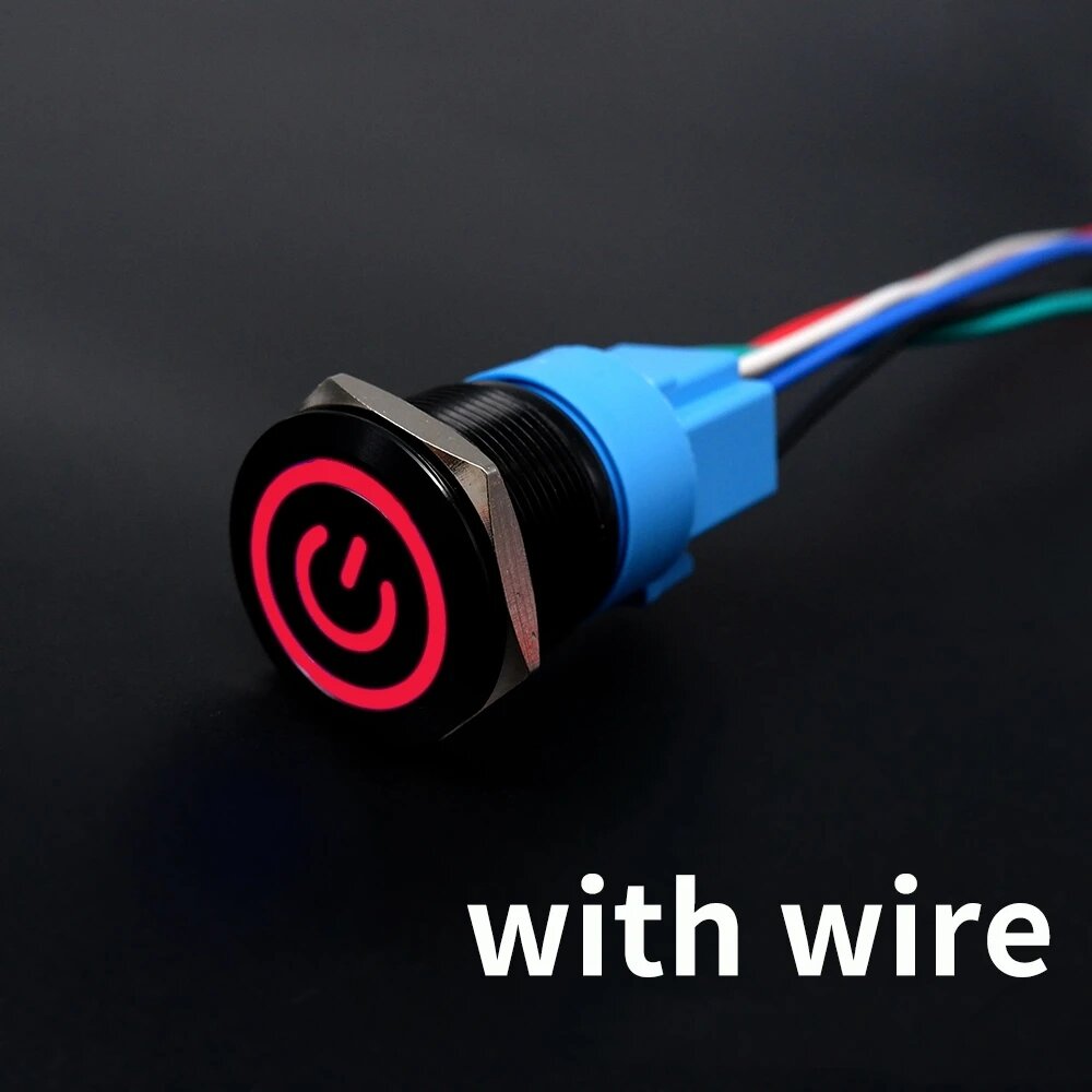 Черный металлический кнопочный переключатель PRONCH 16/19/22 мм 16mm, Power Red and wire, Flat head Latching, 110-220V