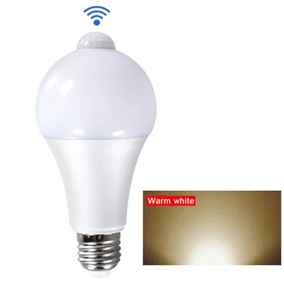 Лампа с пассивным инфракрасным датчиком движения, E27, 9/12/15/18/20 Вт