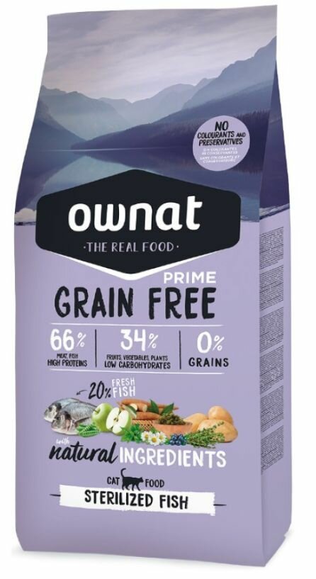 Ownat Adult Sterilized Grain Free Prime Сухой корм для стерилизованных кошек, с рыбой, 1 кг