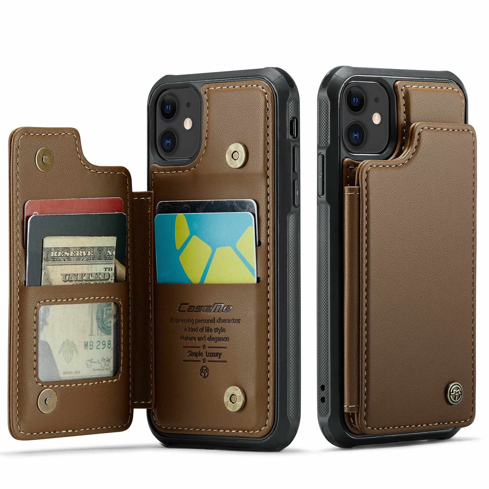 Caseme Кожаный чехол для Apple iPhone 11 / Aйфон 11 с кожаным держателем для карт и противоударной подставкой