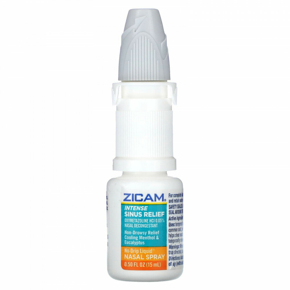 Zicam, Intense Sinus Relief, жидкий спрей для носа без капель, с охлаждающим ментолом и эвкалиптом, 15 мл (0,5 жидк. унц.)