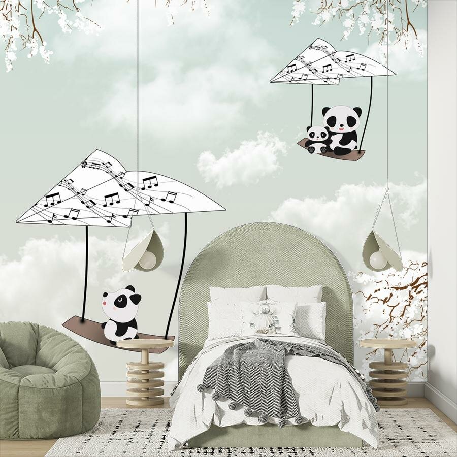 Фотообои Музыкальные панды 14-602-S-Песок 270 x 200 см (ВхШ) Метровые, флизелиновые, влагостойкие обои MasterFresok