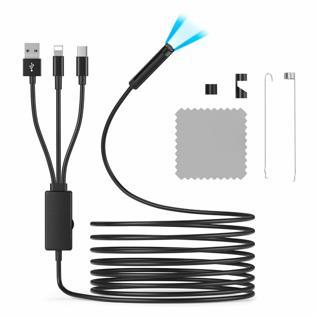 Эндоскоп мобильного телефона тип C & 8pin USB -борископ камера водонепроницаемый светодиод