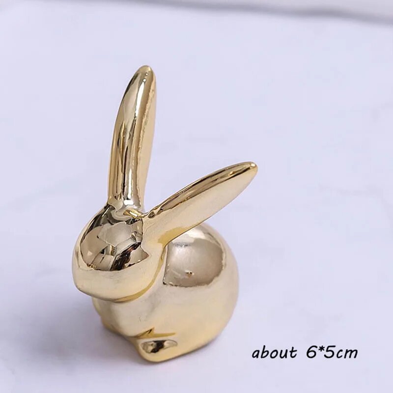 Керамическая статуэтка кролика и лиса DHYN01 Бежевый, gold rabbit 1