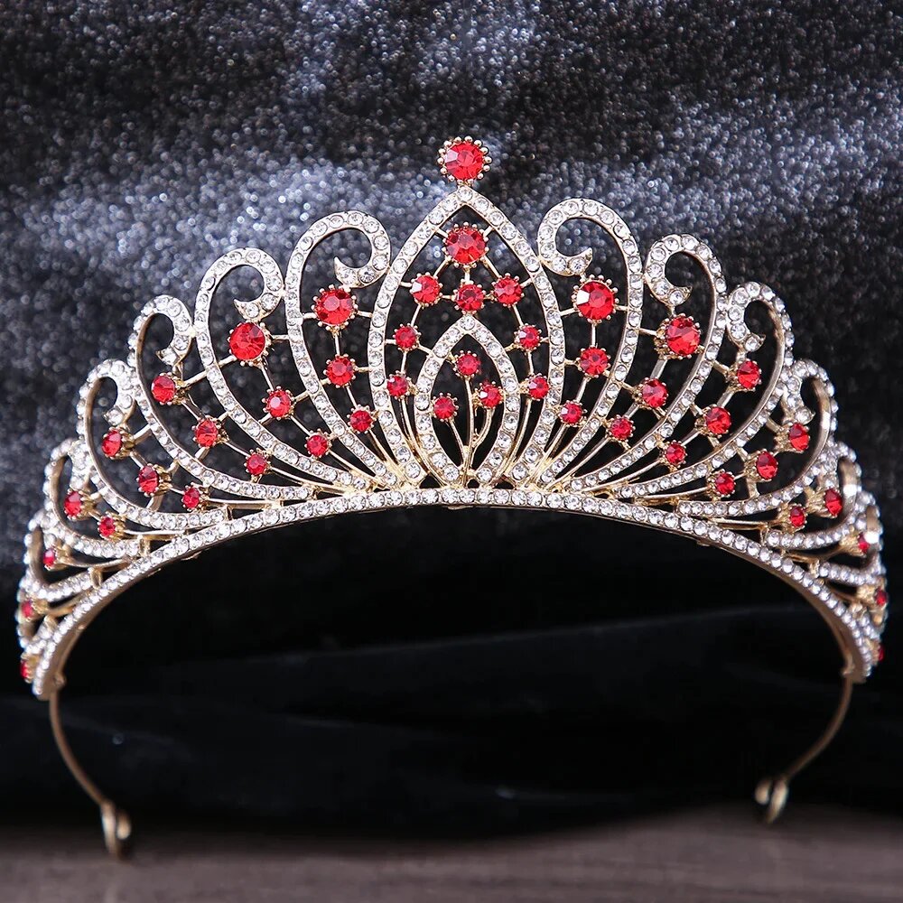 DIEZI винтажная корона принцессы с кристаллами gold red