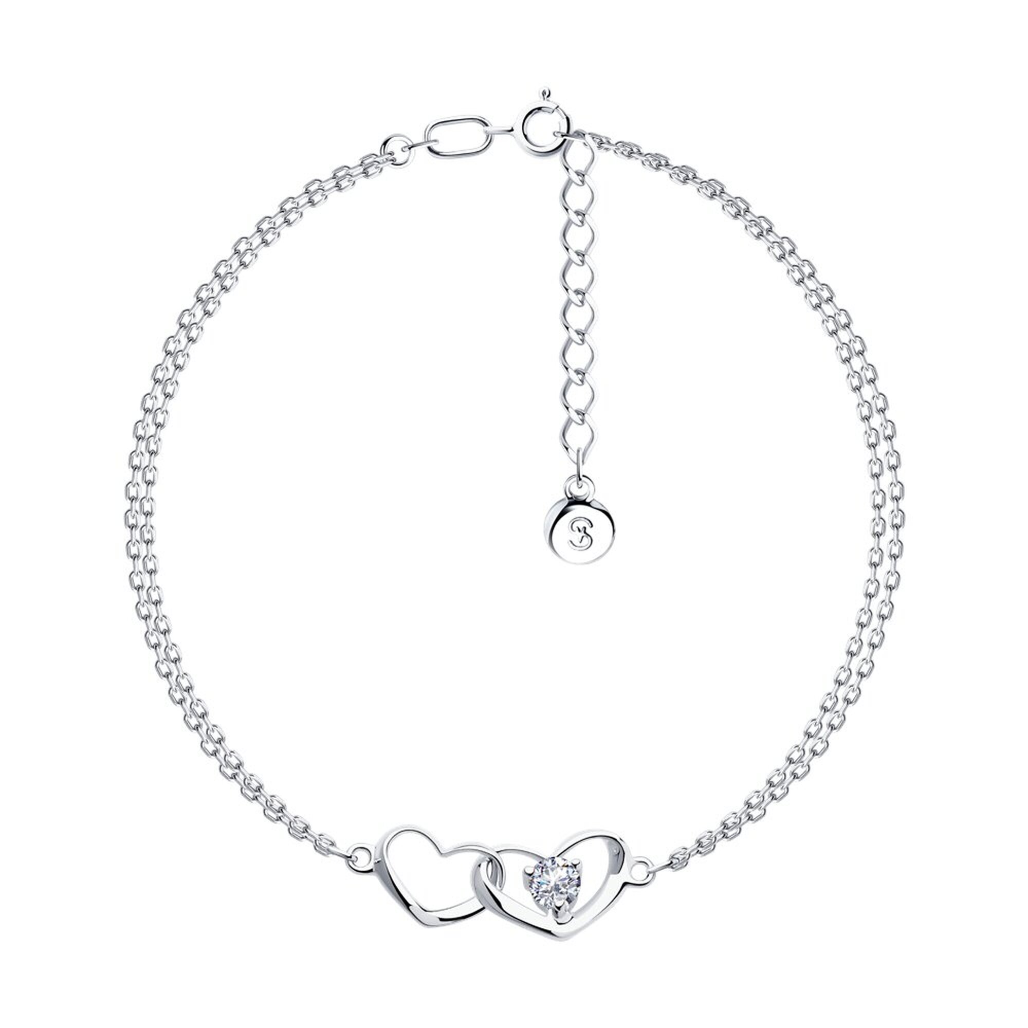 Браслет Diamant online, серебро, 925 проба, родирование, фианит