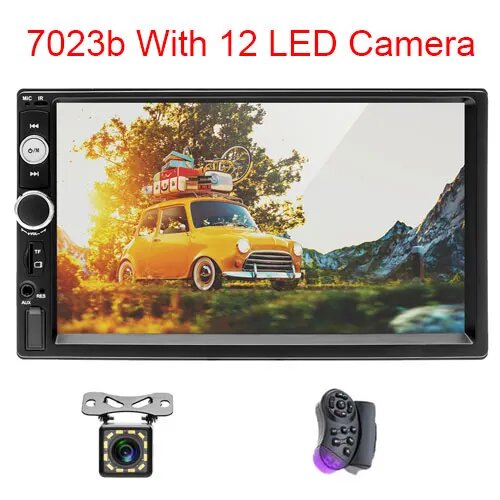 Авторадио Podofo 2 din Модели автомобилей 7-дюймовый сенсорный экран Bluetooth Автомобильный радиоплеер 2DIN Автомобильное аудио AUX FM Поддержка камеры заднего вида 7023b with 12 LED