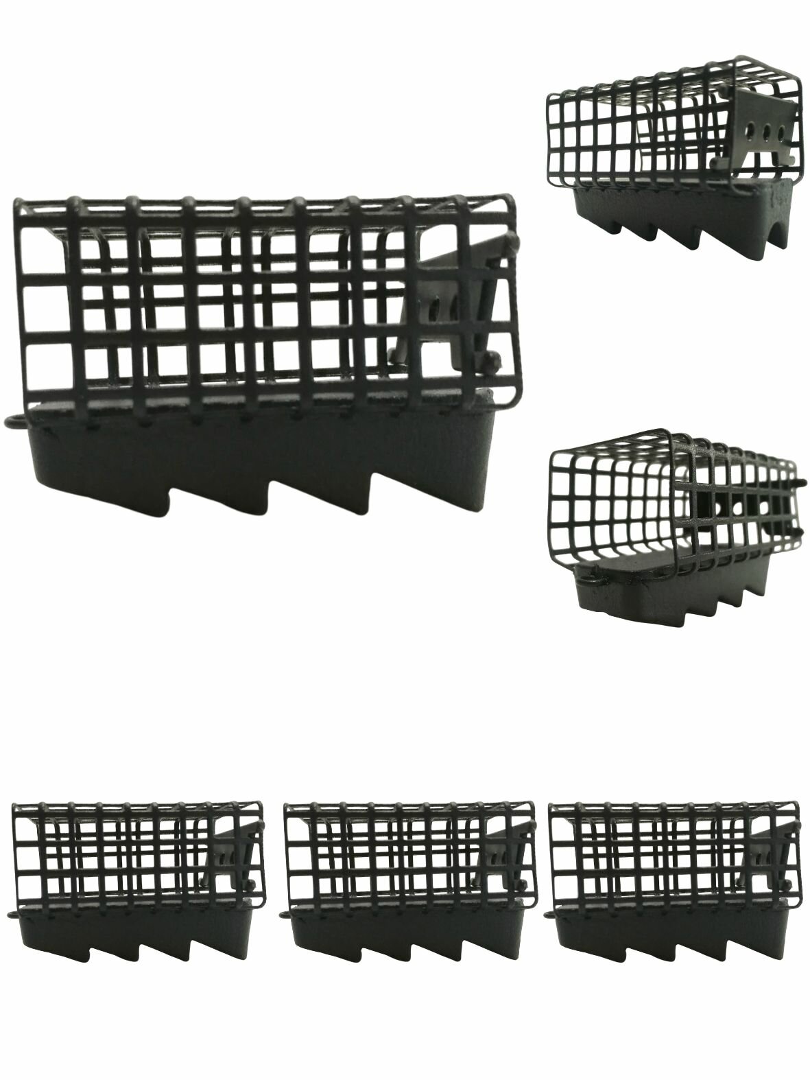 6 шт. Кормушка фидерная черная с грунтозацепом 130 гр. для реки с умеренным или сильным течением