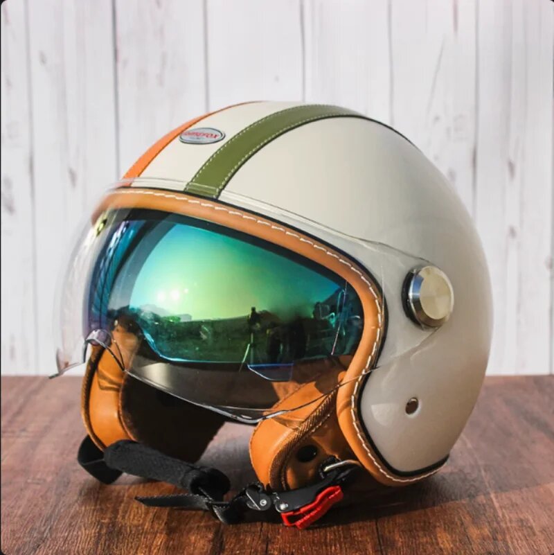 Коричневый кожаный оригинальный DOT ECE 3/4 шлем с открытым лицом MT Capacete мотоциклетный шлем JET скутер велосипед полушлемы Cascos Para Moto