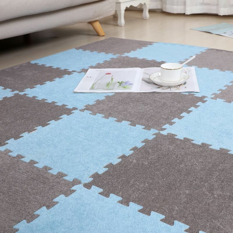 Милый плюшевый ковер в стиле лоскутного шитья - коврик для лазания из пены для детской комнаты, гостиной,0.3, Прямоугольник, серый, синий,0.3