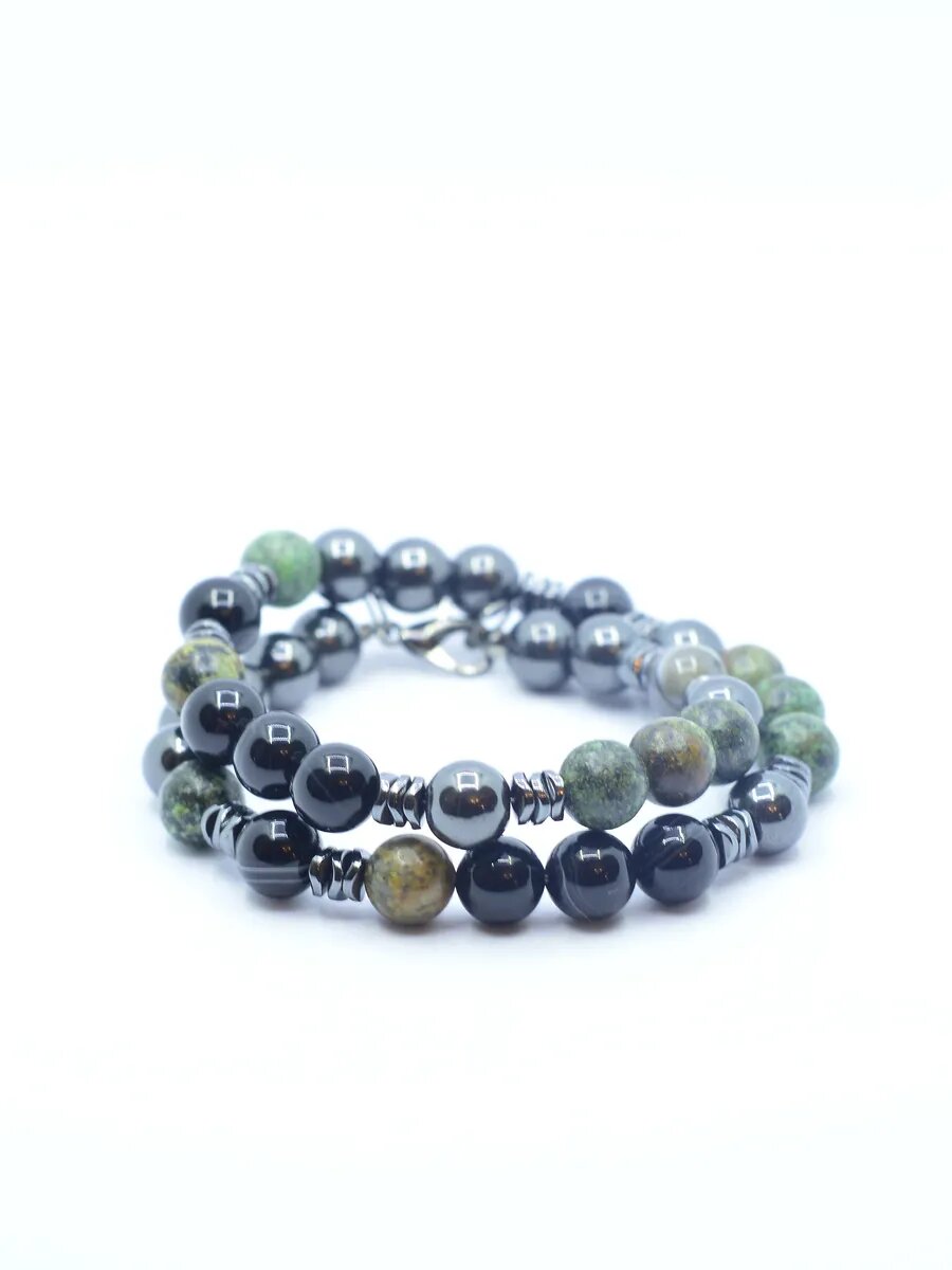 Браслет, гематит, яшма, агат