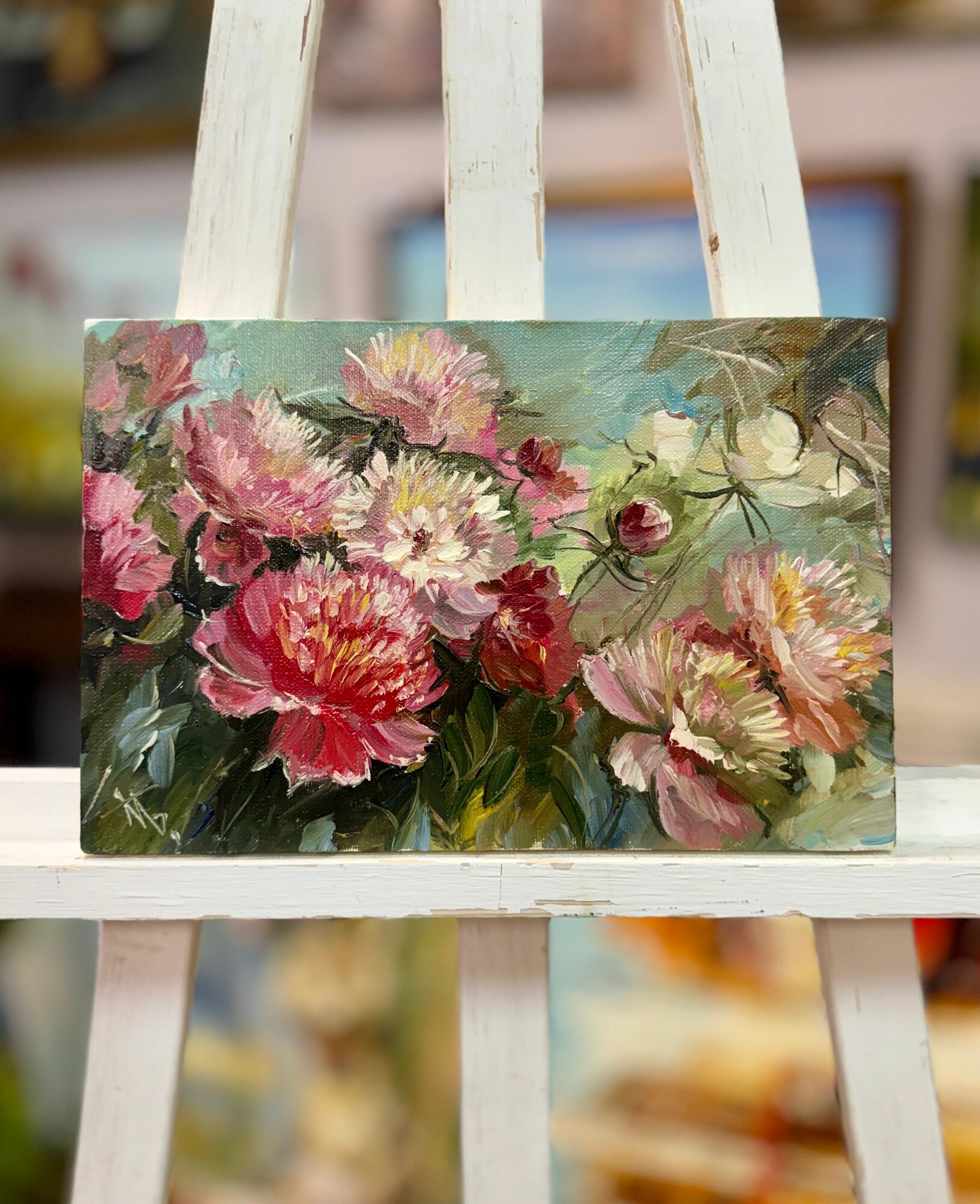 Картина маслом яркие пионы букет. Размер 20х30 см. Живопись. 100% ручная работа. Художественная мастерская.