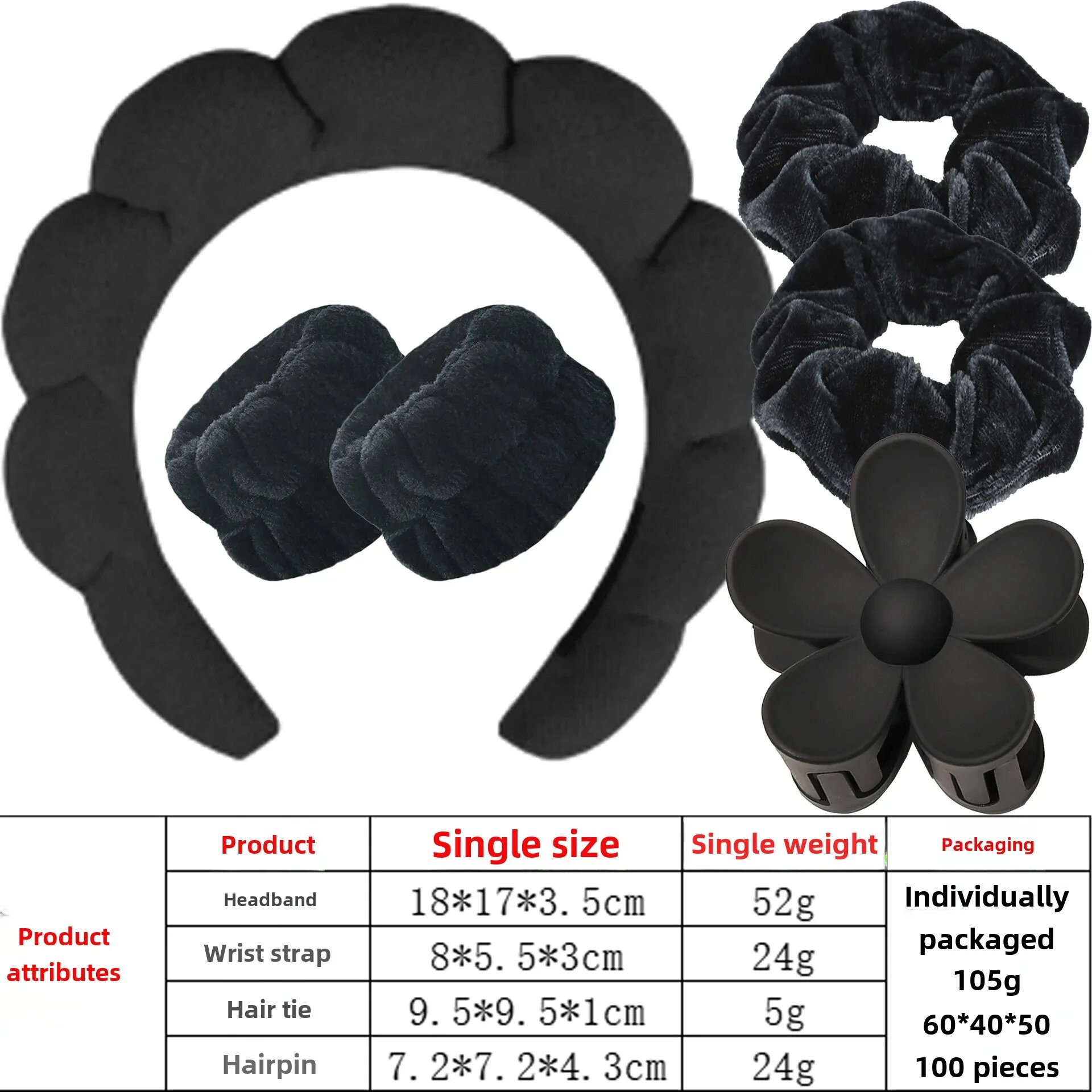 Повязка для умывания Amazon, женская, набор из 6 частей, черная