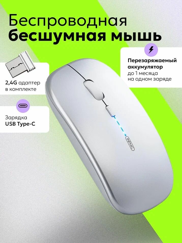 Мышь беспроводная бесшумная для ноутбука / Мышка беспроводная для компьютера