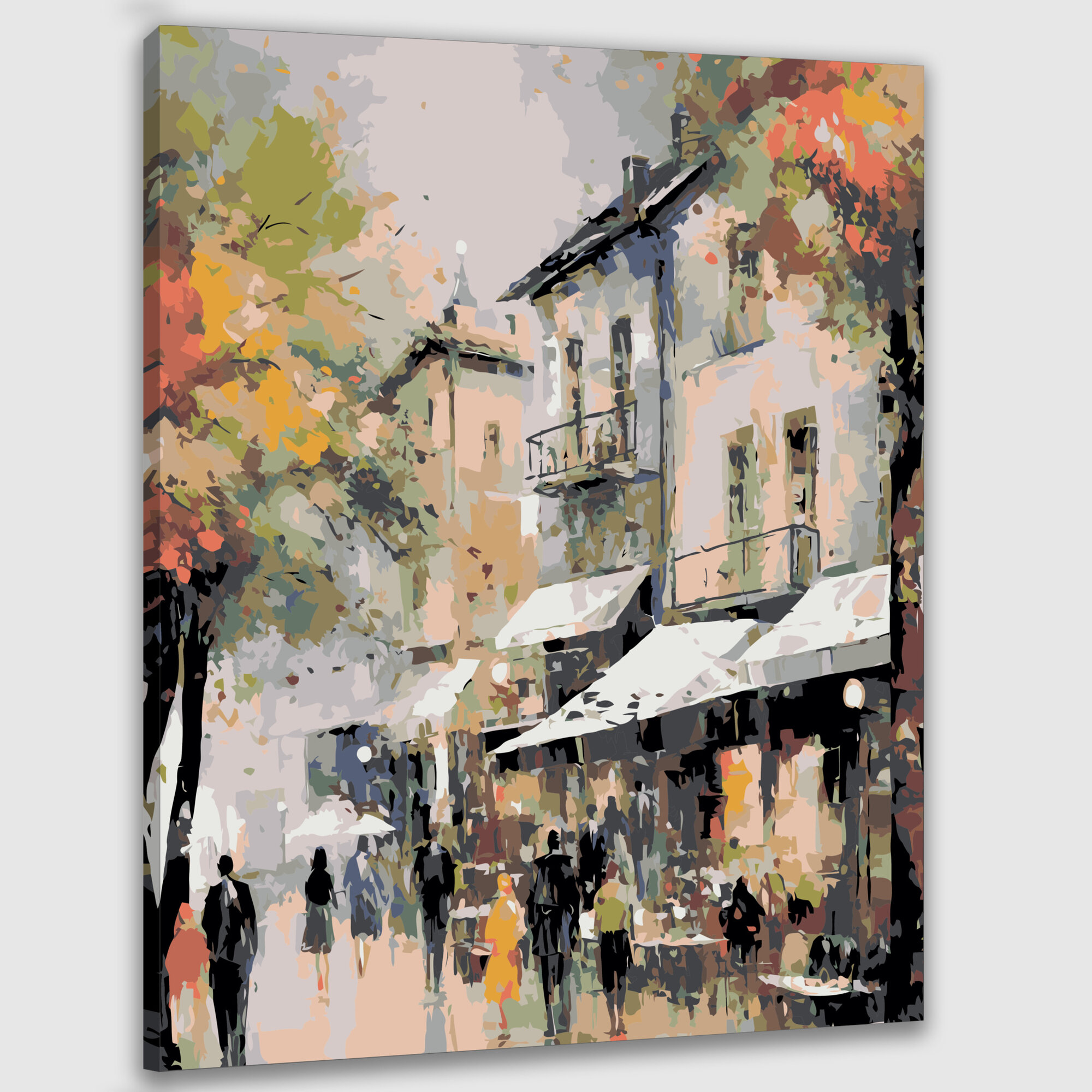 Картина по номерам 40x50 см, импрессионистический стил, свободные мазки, текстурированные слои, коллаж, деревня, кафе