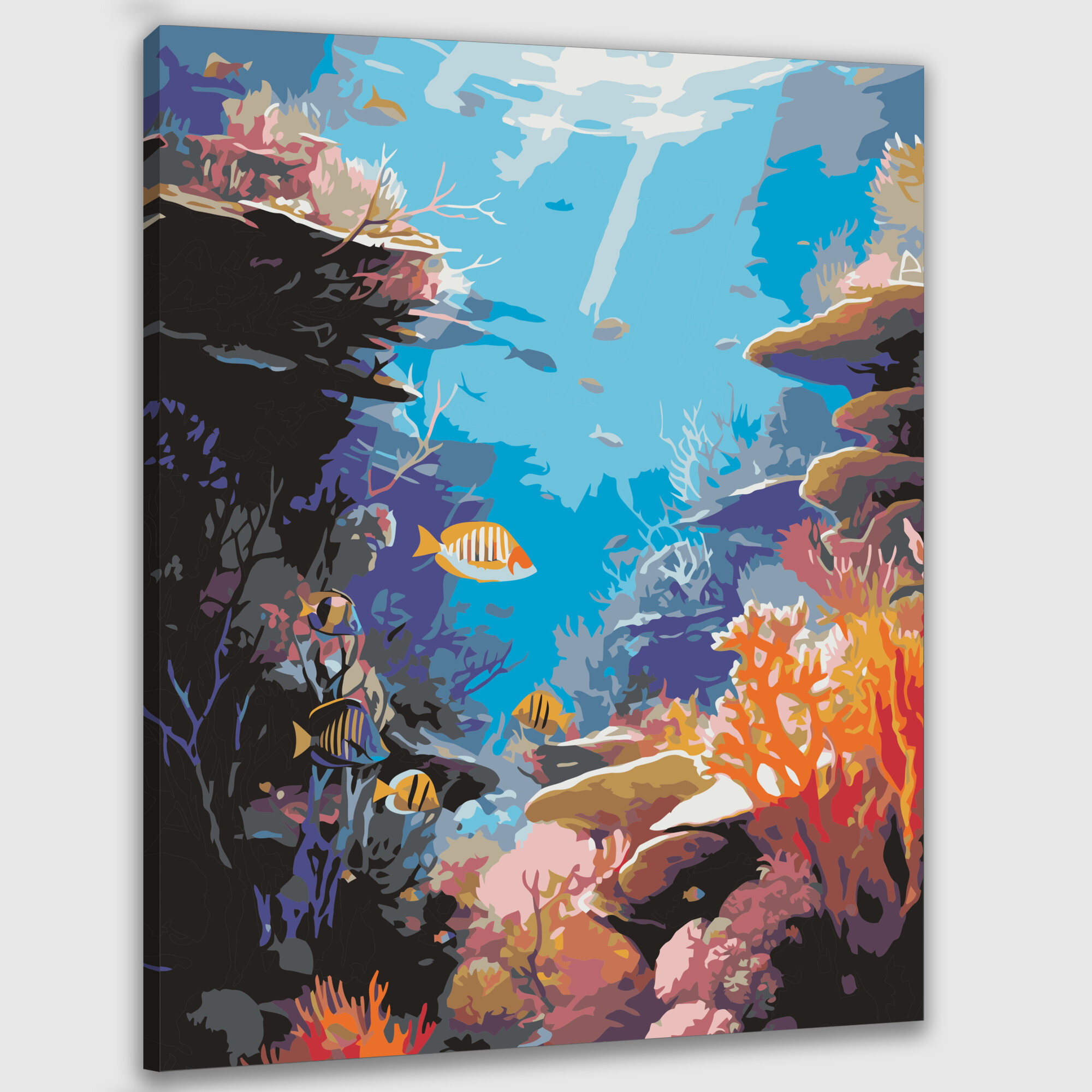 Картина по номерам 40x50 см, картина, масло, подводное царство, коралловые рифы, рыбки, морские обитатели, сияние