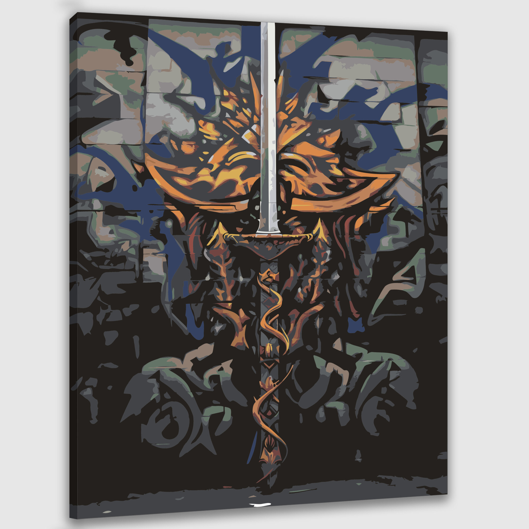 Картина по номерам 40x50 см, могучий меч, трещина в бетоне, фреска-граффити, сила, влияние власти, городская среда