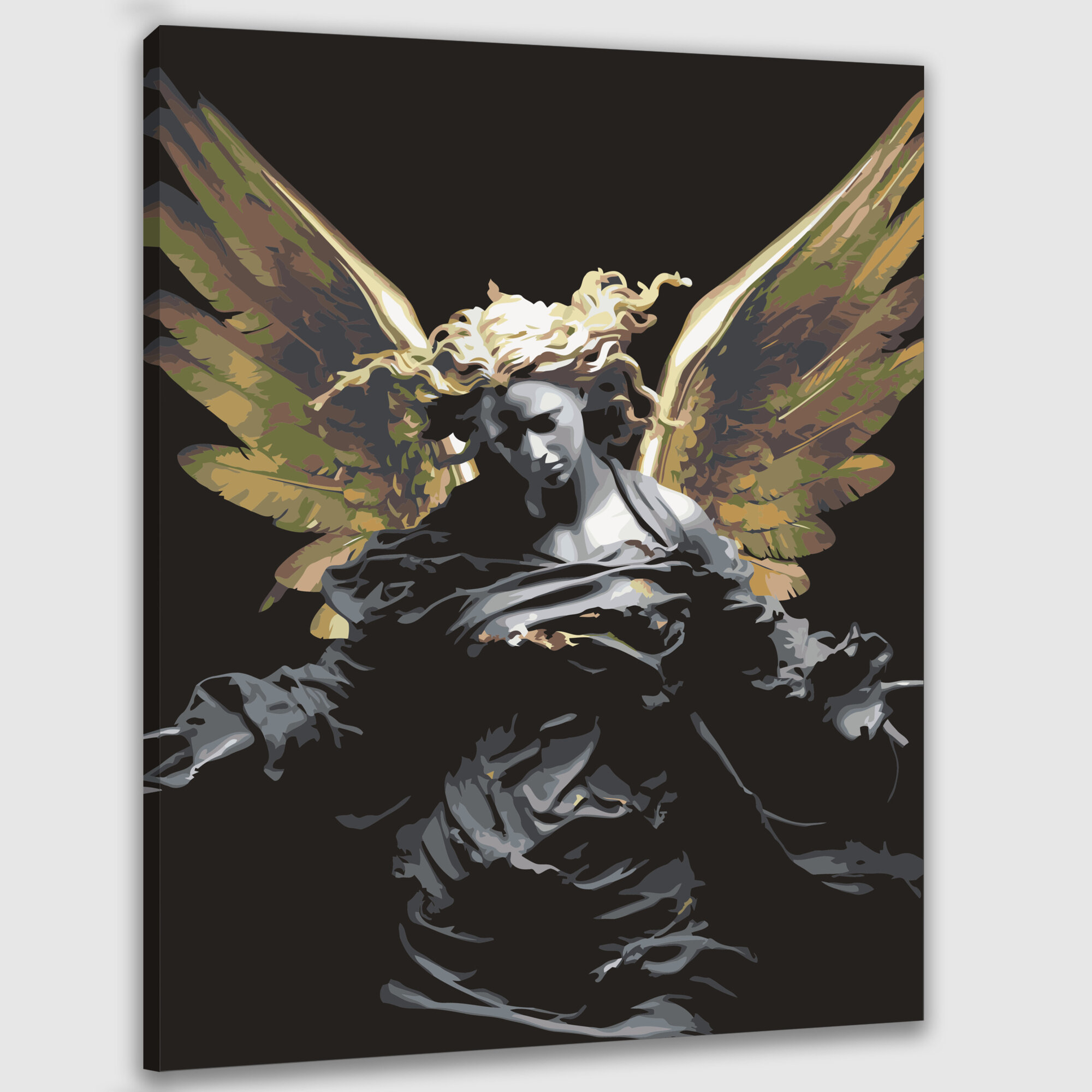 Картина по номерам 40x50 см, фотография, статуя, ангел, черно-белая, позолота, золото, элегантность, божественность