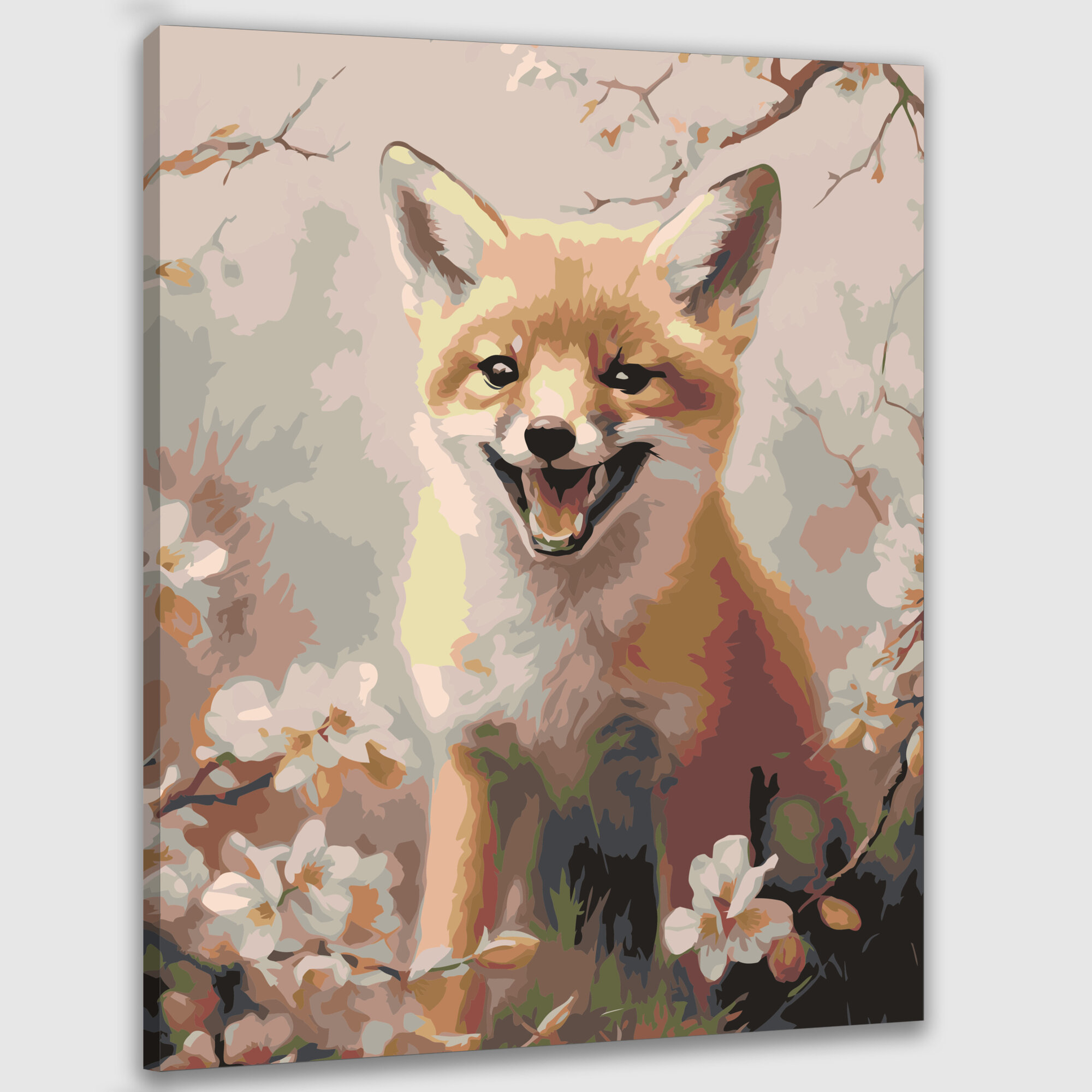 Картина по номерам 40x50 см, картина маслом, яркая, лиса, игривая, резвящаяся, цветущий луг, радость, удивление