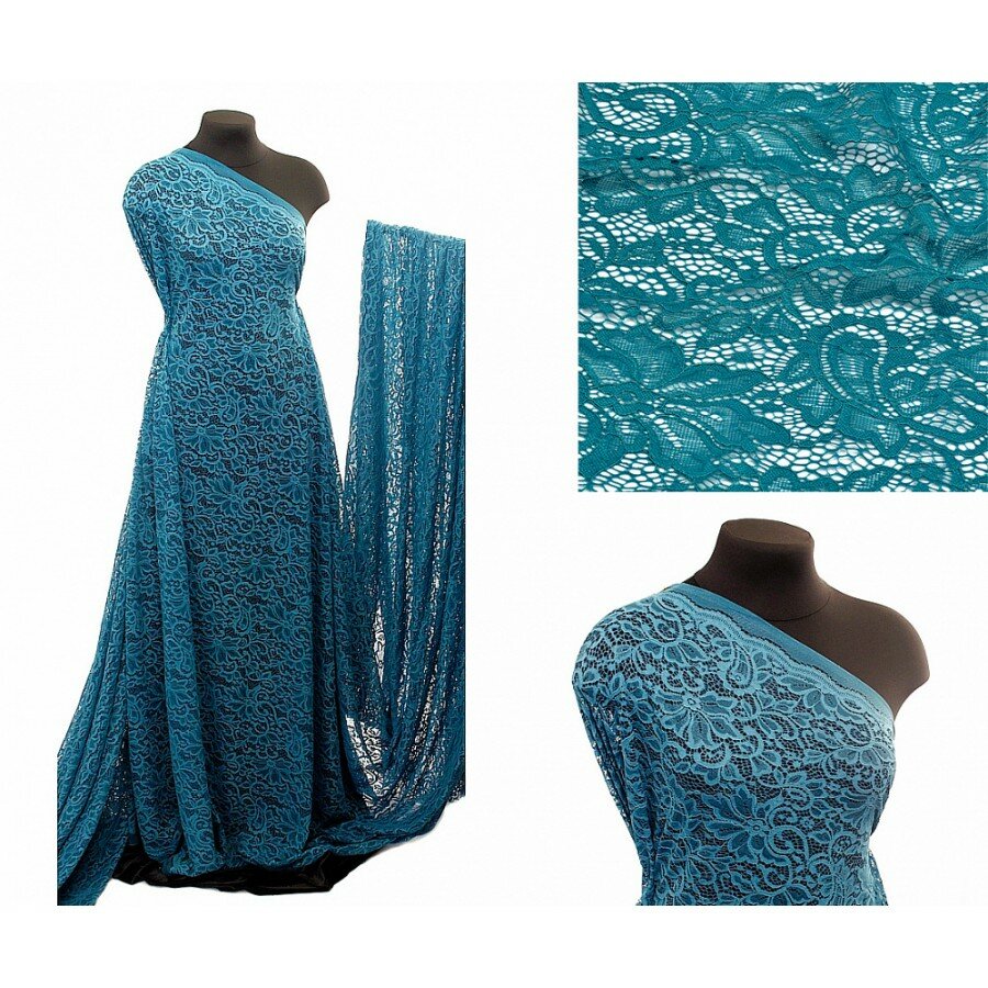 Кружевная ткань (гипюр) в нарезке с кордом TBY.3036 шир.150см 130 г/м² цв.908 морская волна уп.2,7м