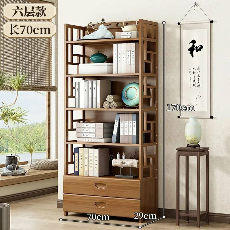 Книжный шкаф W180, бамбук и дерево, светло-жёлтый, 5 полок, 70x29x170см