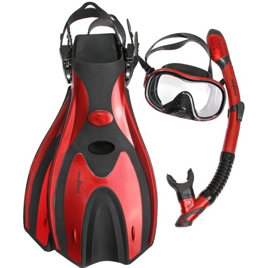 Комплект маска+трубка+ласты Fandiver в сумочке, черно-красный, L/XL (р.42-47), FD-01K