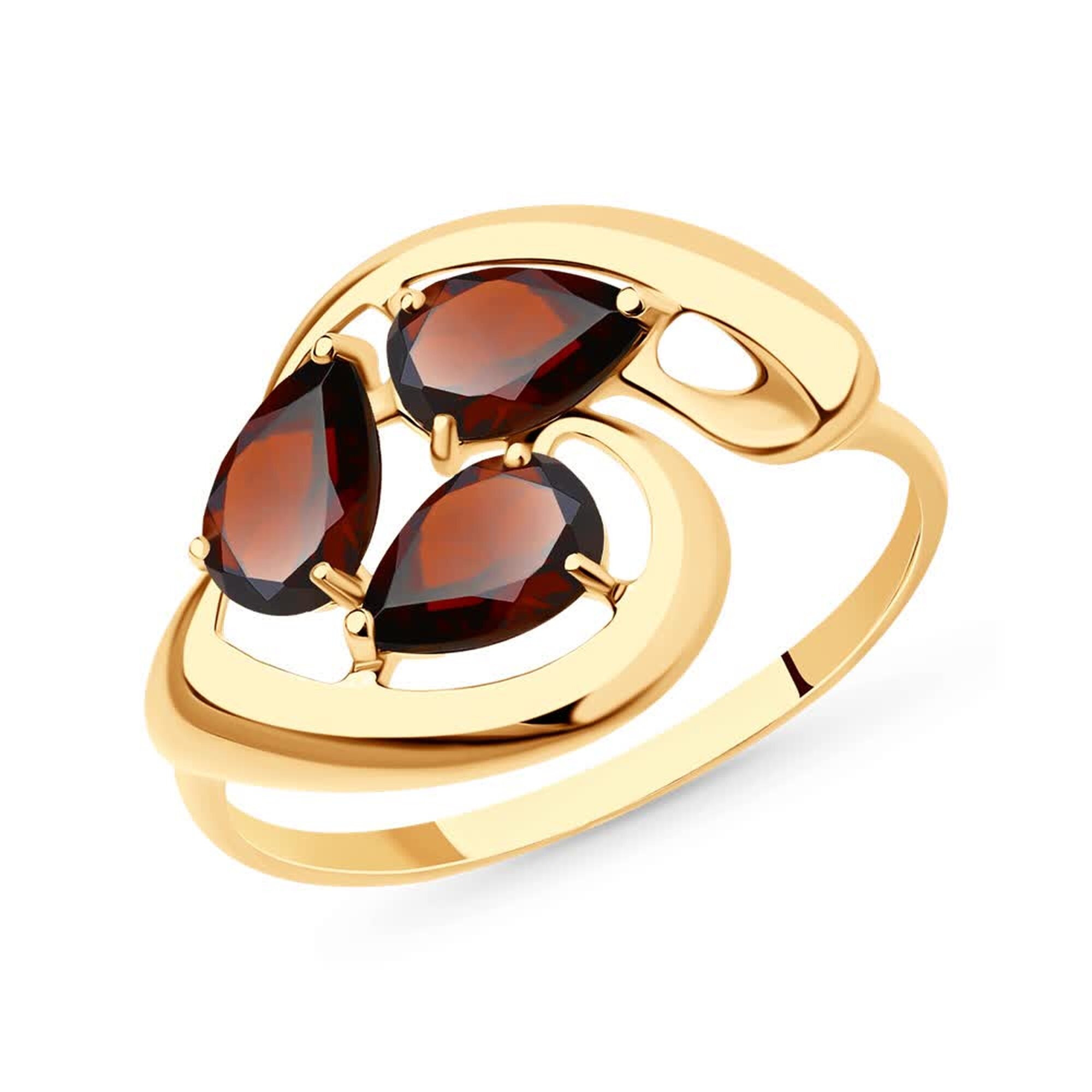 Кольцо, красное золото, 585 проба, гранат