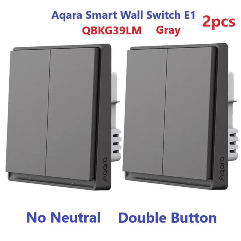 Умный выключатель на стене Aqara Smart Wall Switch E1 с нулевым проводом и без нулевого провода Zigbee 3.0 Выключатель света с дистанционным управлением Совместим с приложениями Xiaomi Home и Homekit — Без нулевого провода 2клавишный 2шт G