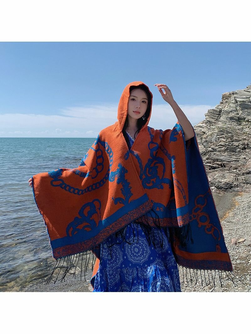 Плед-пончо 150 130 мандариновый Плед-пончо