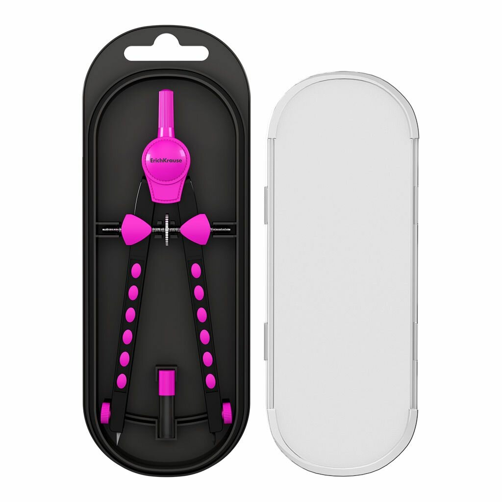 Циркуль метал. в пласт. футляре с запасным грифелем Ассент розовый 160мм ErichKrause