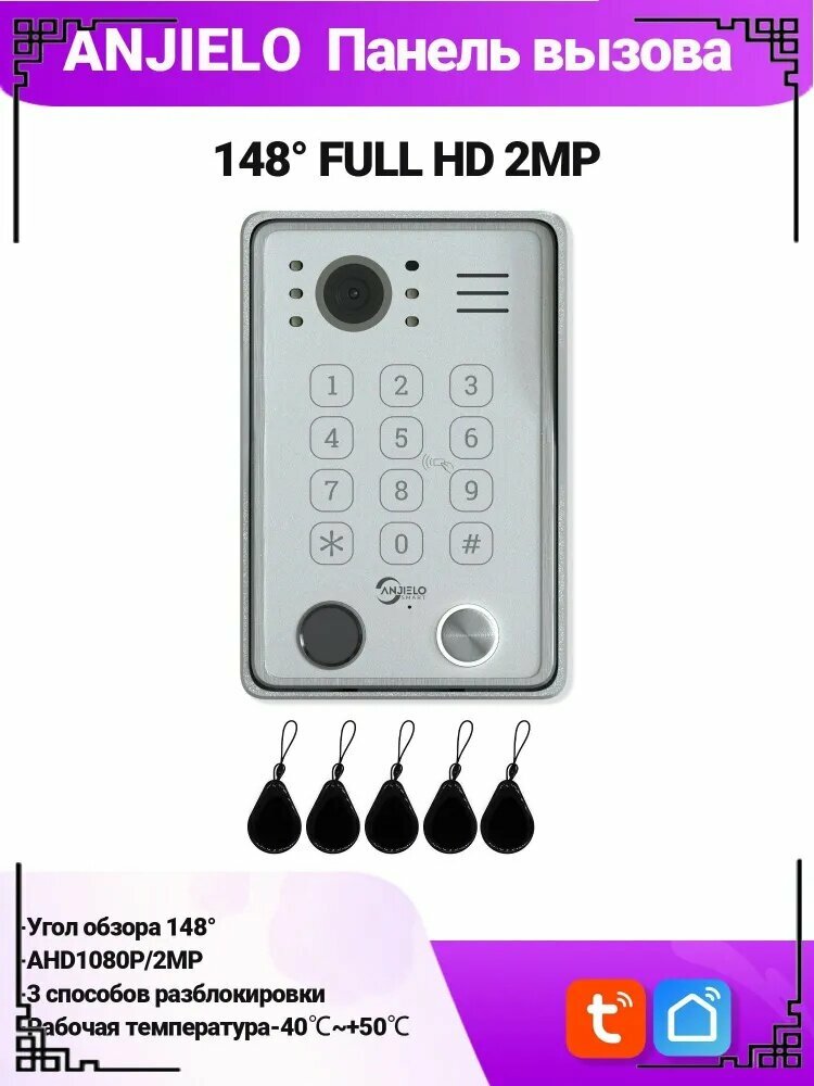 Только панель вызова-1080P Панель вызова и широкоугольной камерой, 3-в-1 разблокировка: пароль, IC-карта, отпечаток пальца