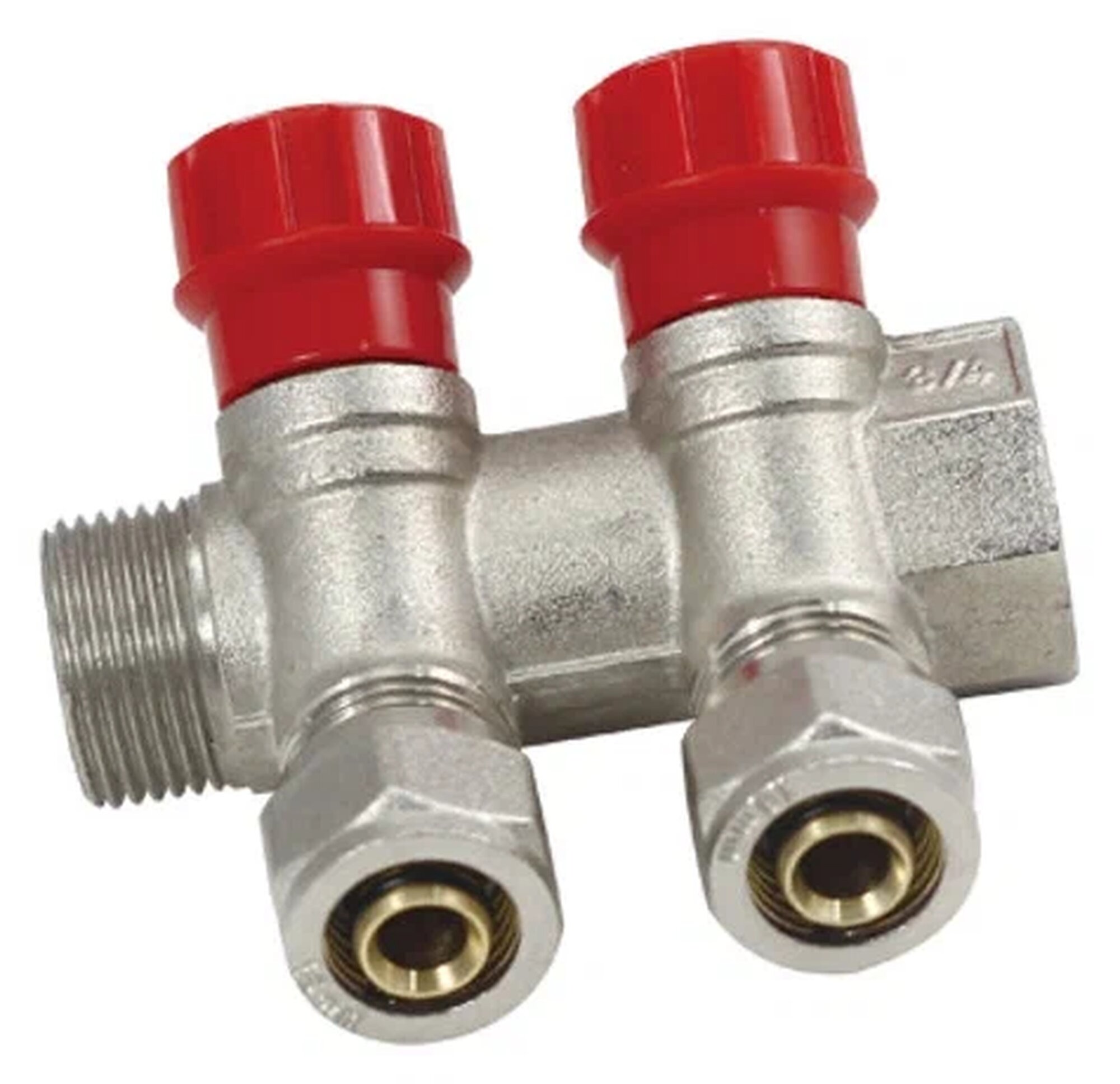 Регулирующий коллектор с вентилями и цангами 2 выхода /красный.1" * 16 "VIEIR" VR602